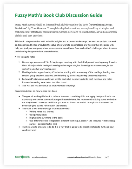 Articulating Design Decisions Discussion Guide | Fuzzy Math